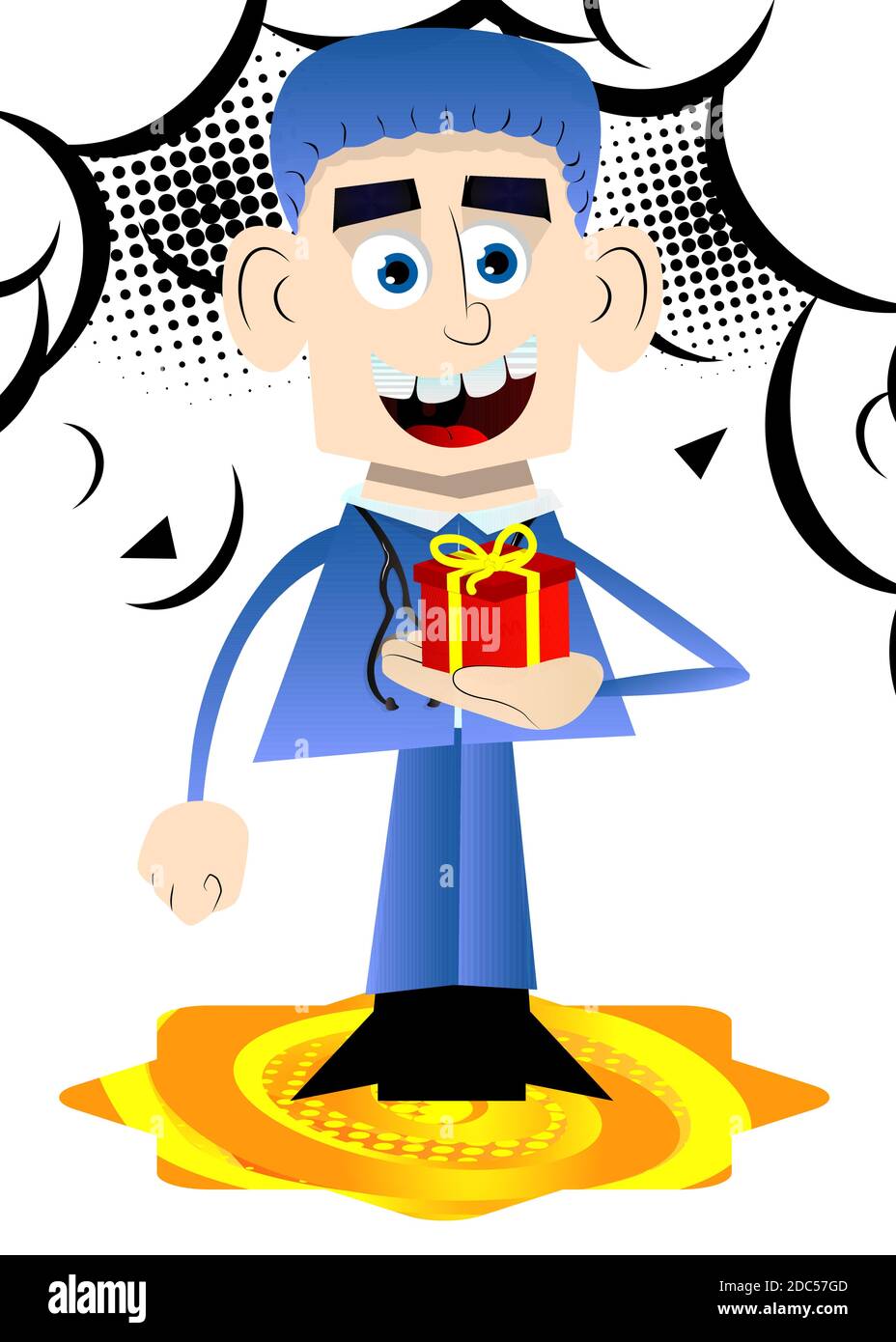 Funny cartoon doctor holding small gift box. Vector illustration Stock ...