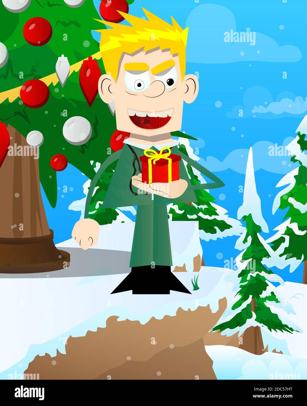 Funny cartoon doctor holding small gift box. Vector illustration Stock ...