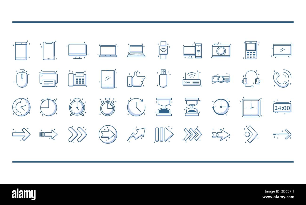 technology devices and arrows icons set include computer smartphone ...