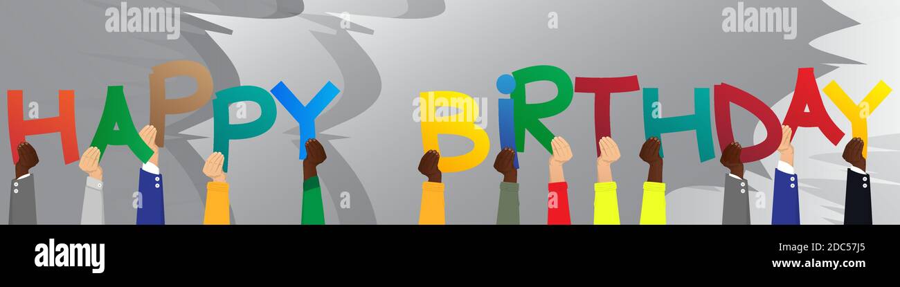 Diverse hands holding letters of the alphabet created the word Happy ...