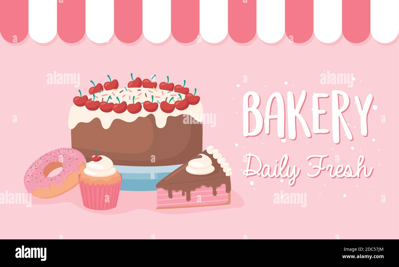 bakery daily fresh cake donut and cupcake banner vector illustration ...