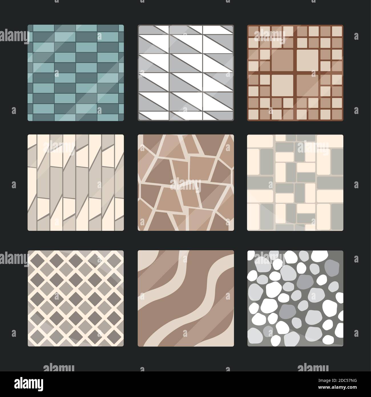 paving stone pattern, brick rock stones slab and floor elements collection vector illustration ...