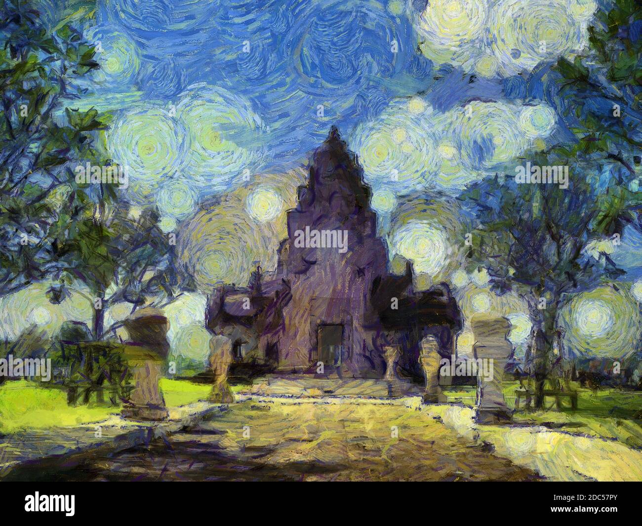 Landscape of ancient stone castle in Thailand Illustrations creates an ...