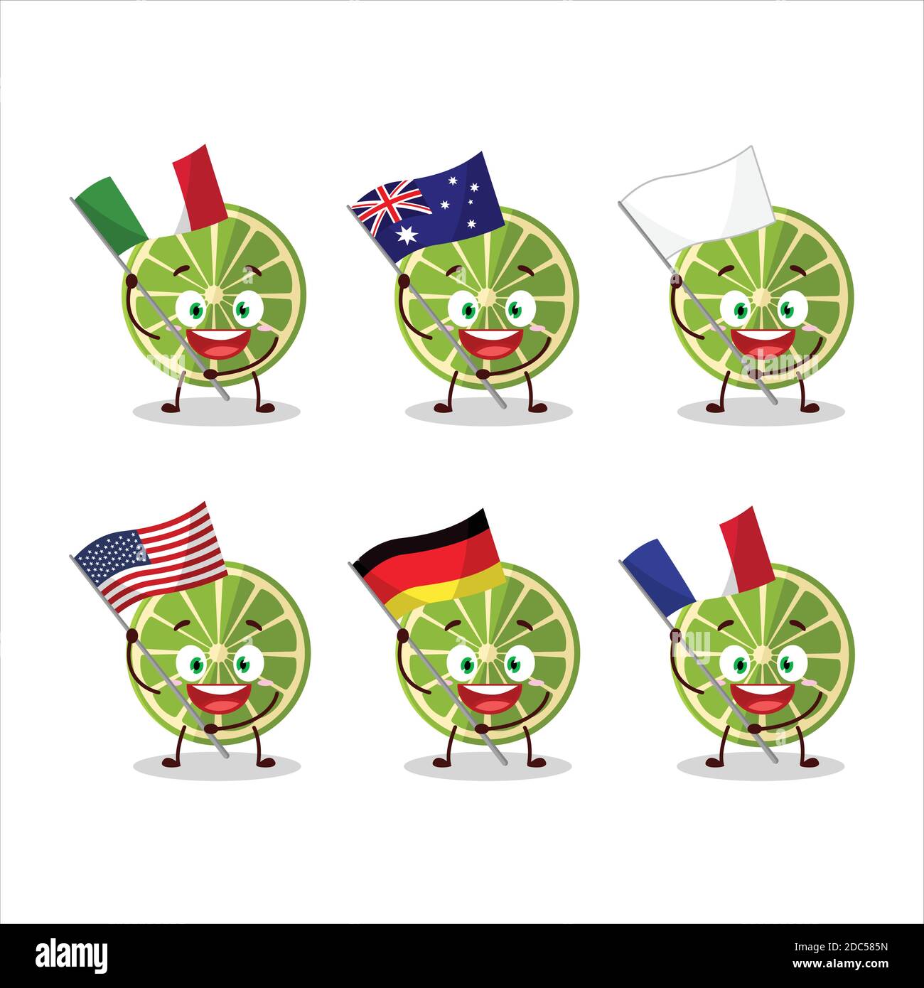 Lemon cartoon character bring the flags of various countries. Vector ...