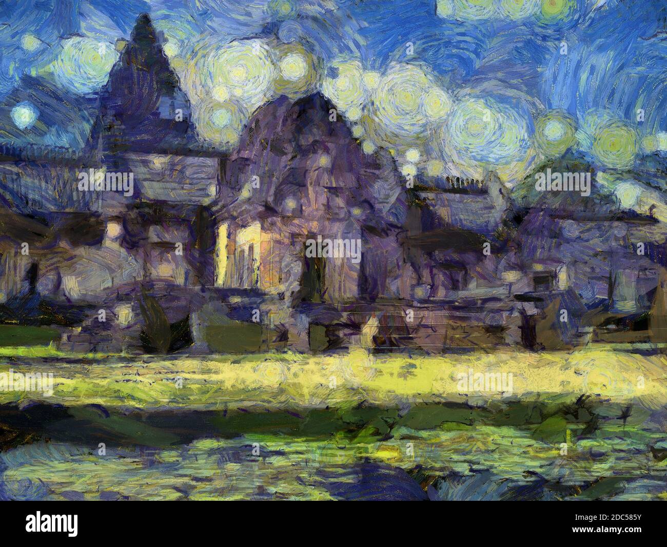 Landscape of ancient stone castle in Thailand Illustrations creates an ...