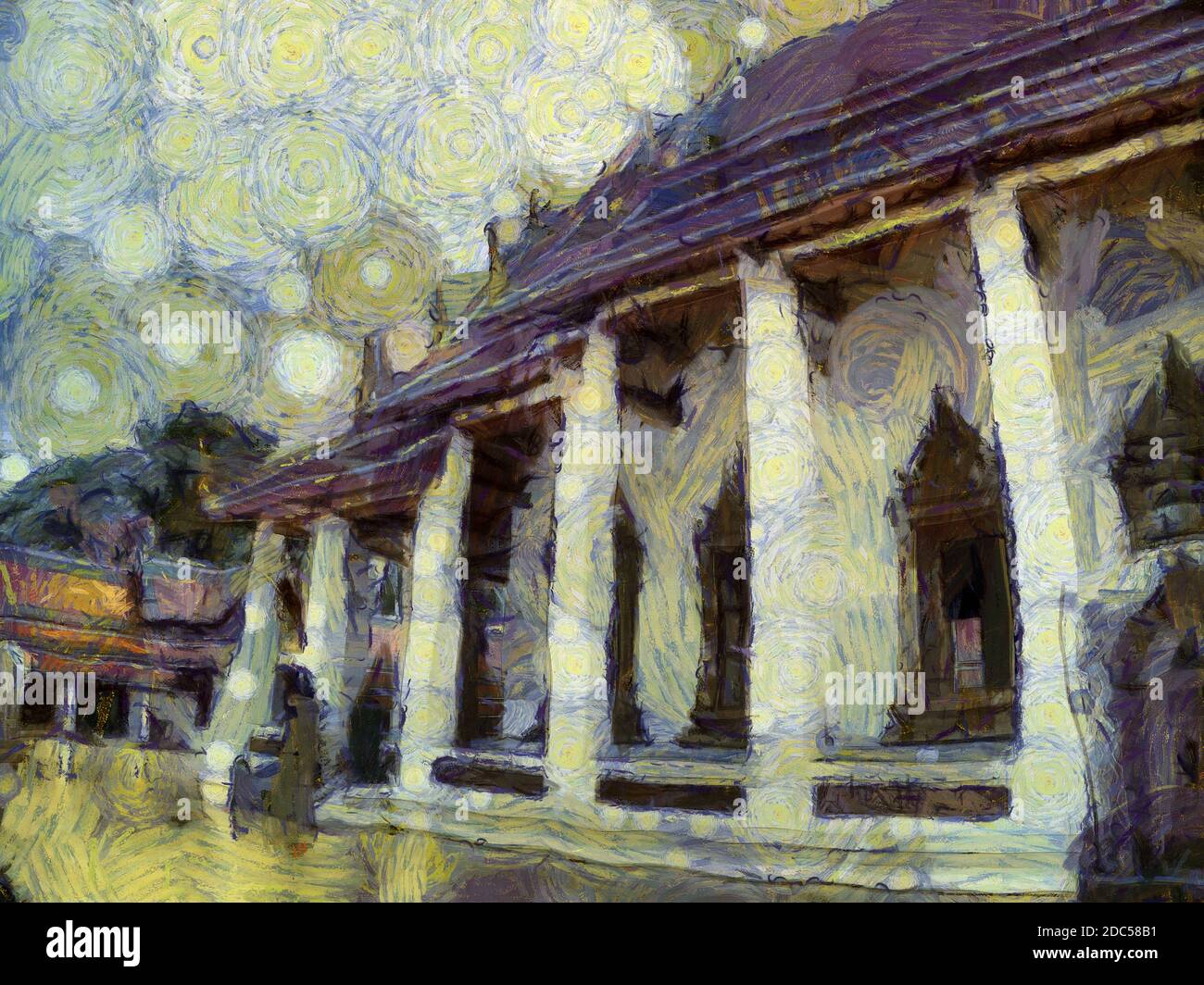 Landscape of buildings, architecture, ancient landmarks in Bangkok ...