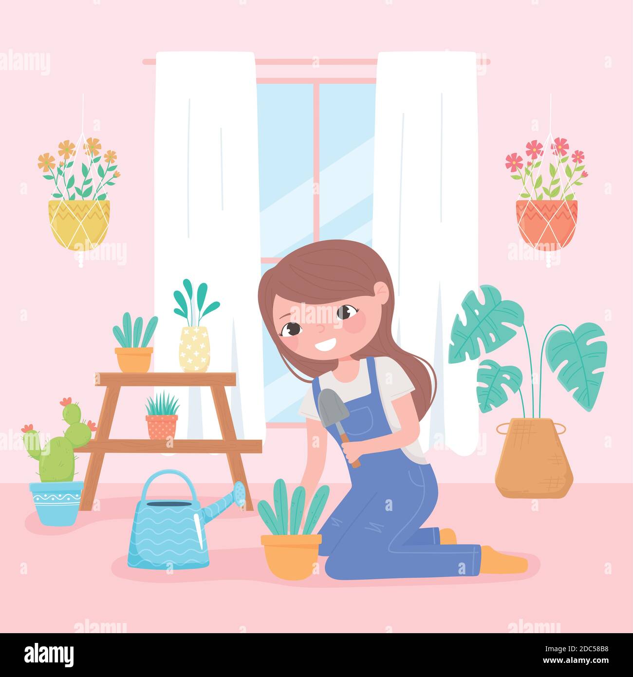 Woman growing houseplants Stock Vector Images - Alamy