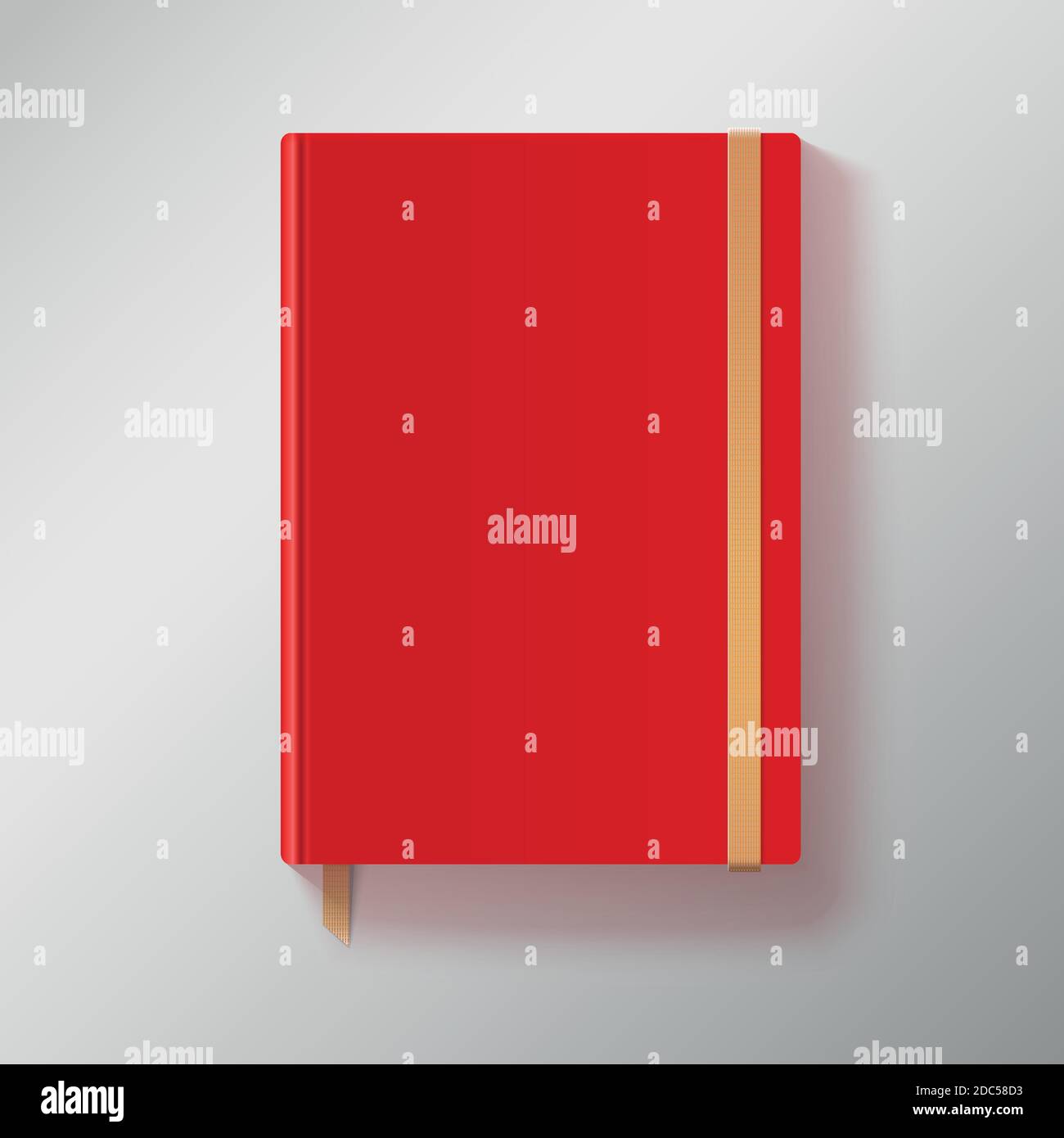 Red copybook with elastic band and gold bookmark. Vector illustration ...