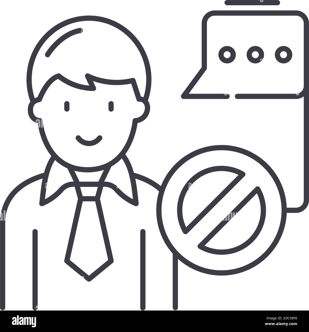 Stop talking concept icon, linear isolated illustration, thin line ...