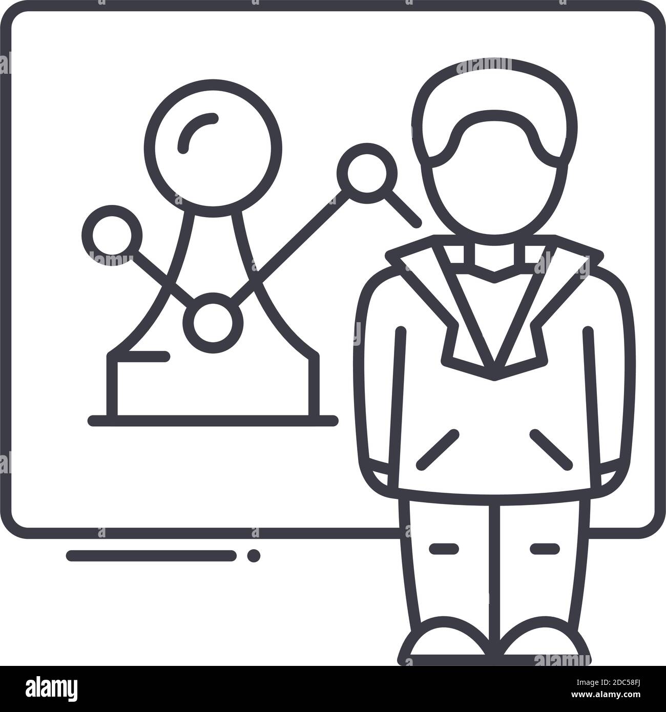 Strategic plan presentation icon, linear isolated illustration, thin ...
