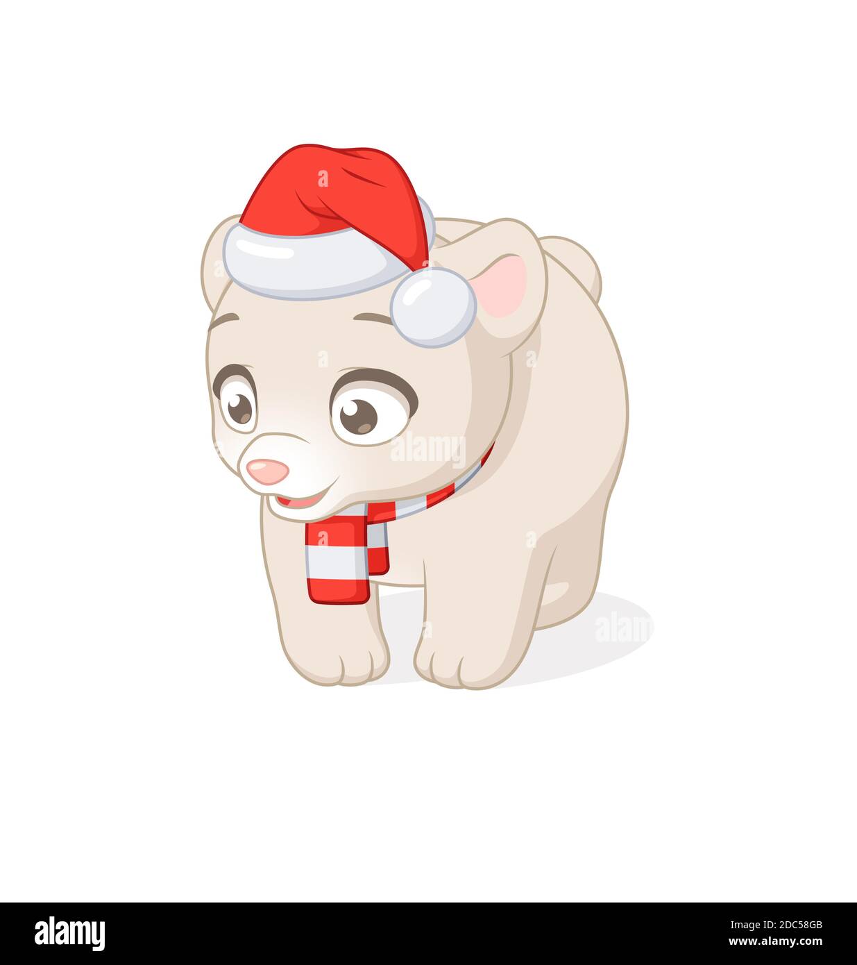 Polar baby bear in Christmas Santa Claus hat. Vector cartoon ...