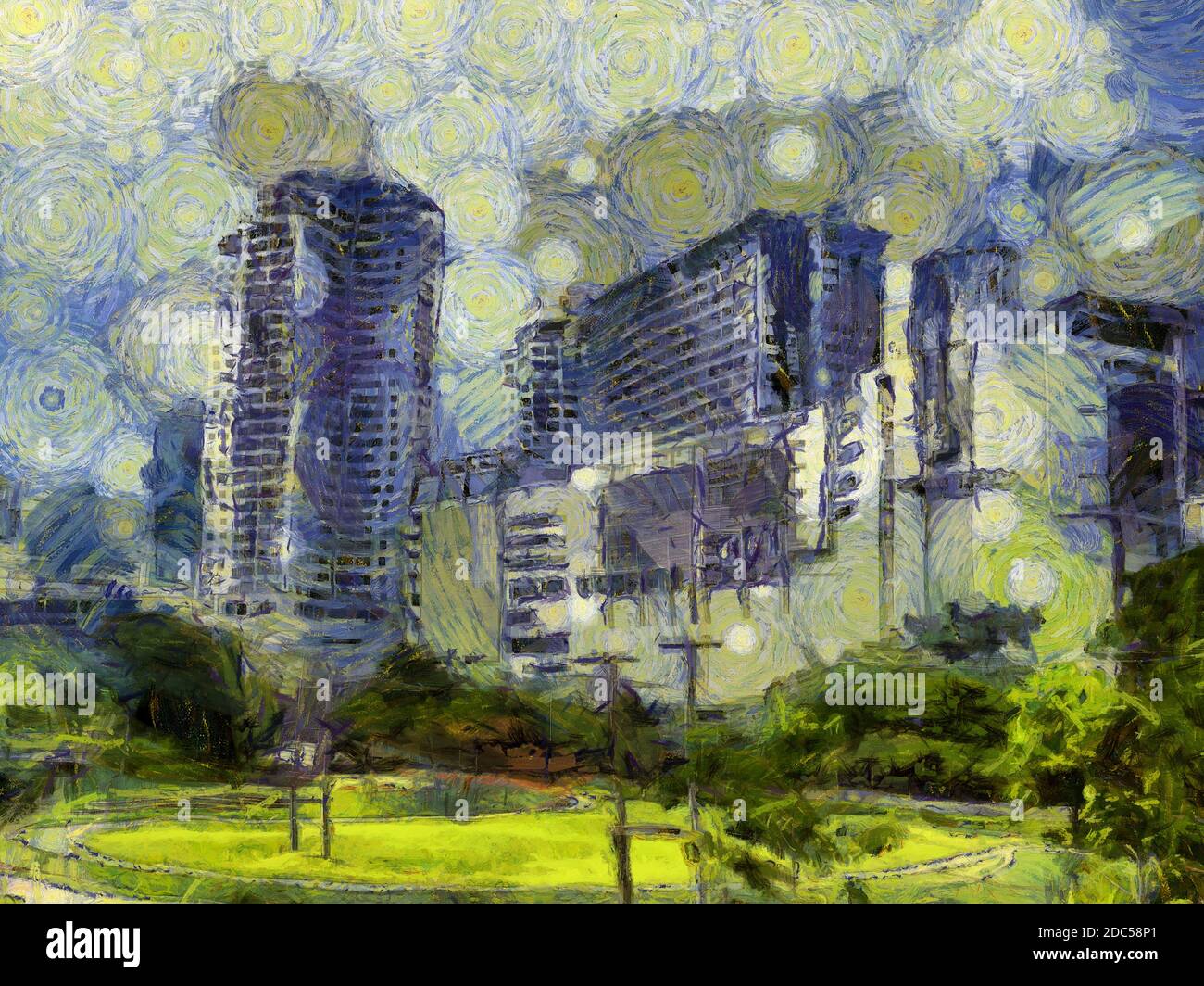 The landscape of the city tall buildings Illustrations creates an ...