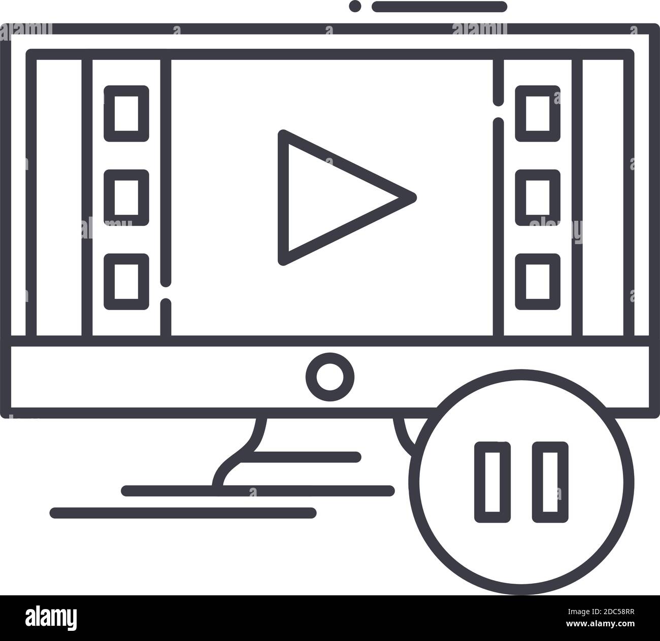 Stop movie concept icon, linear isolated illustration, thin line vector ...