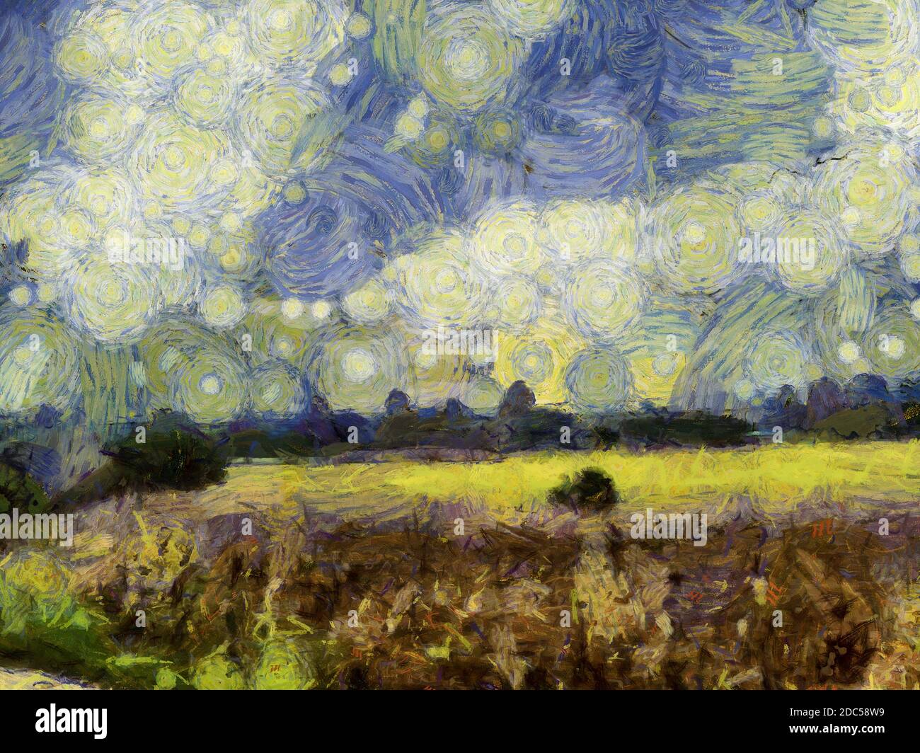 Grassland and sky landscape Illustrations creates an impressionist ...