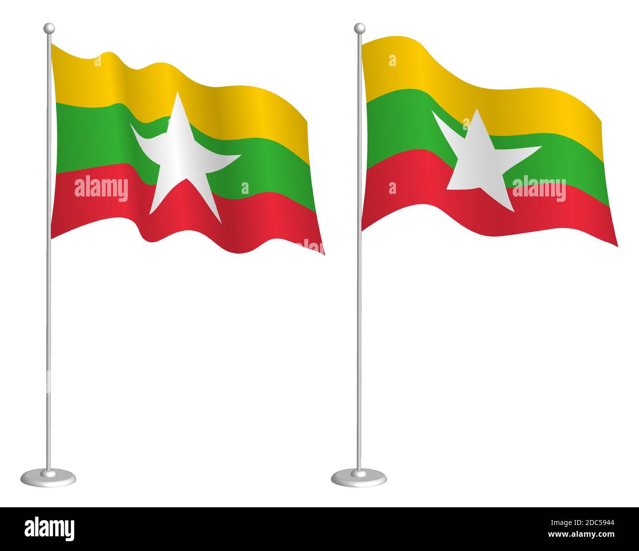 flag of republic of myanmar on flagpole waving in wind. Holiday design ...