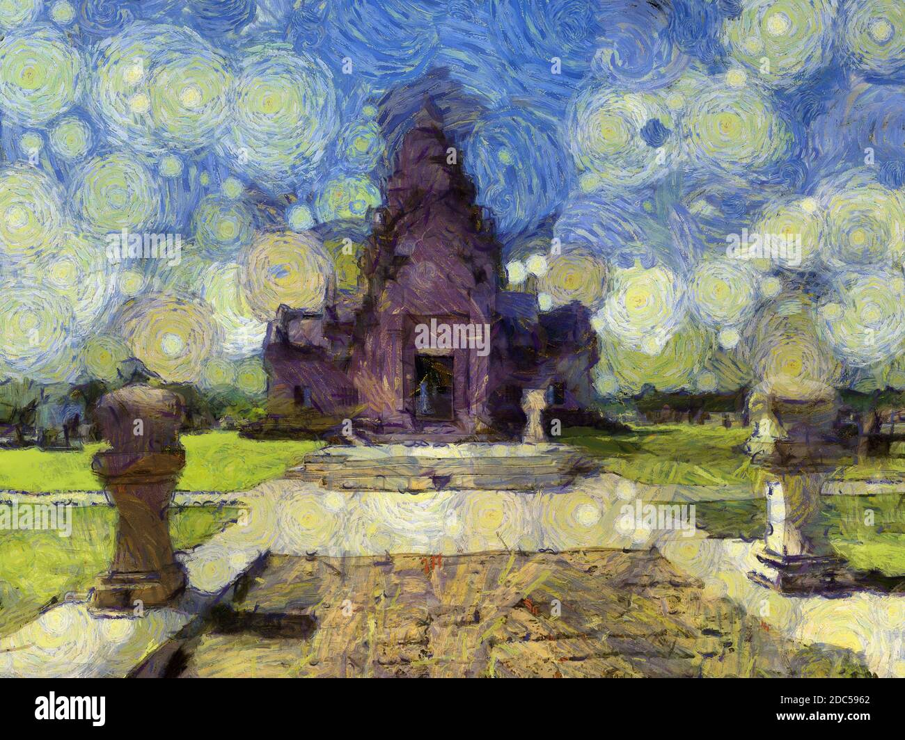 Landscape of ancient stone castle in Thailand Illustrations creates an ...