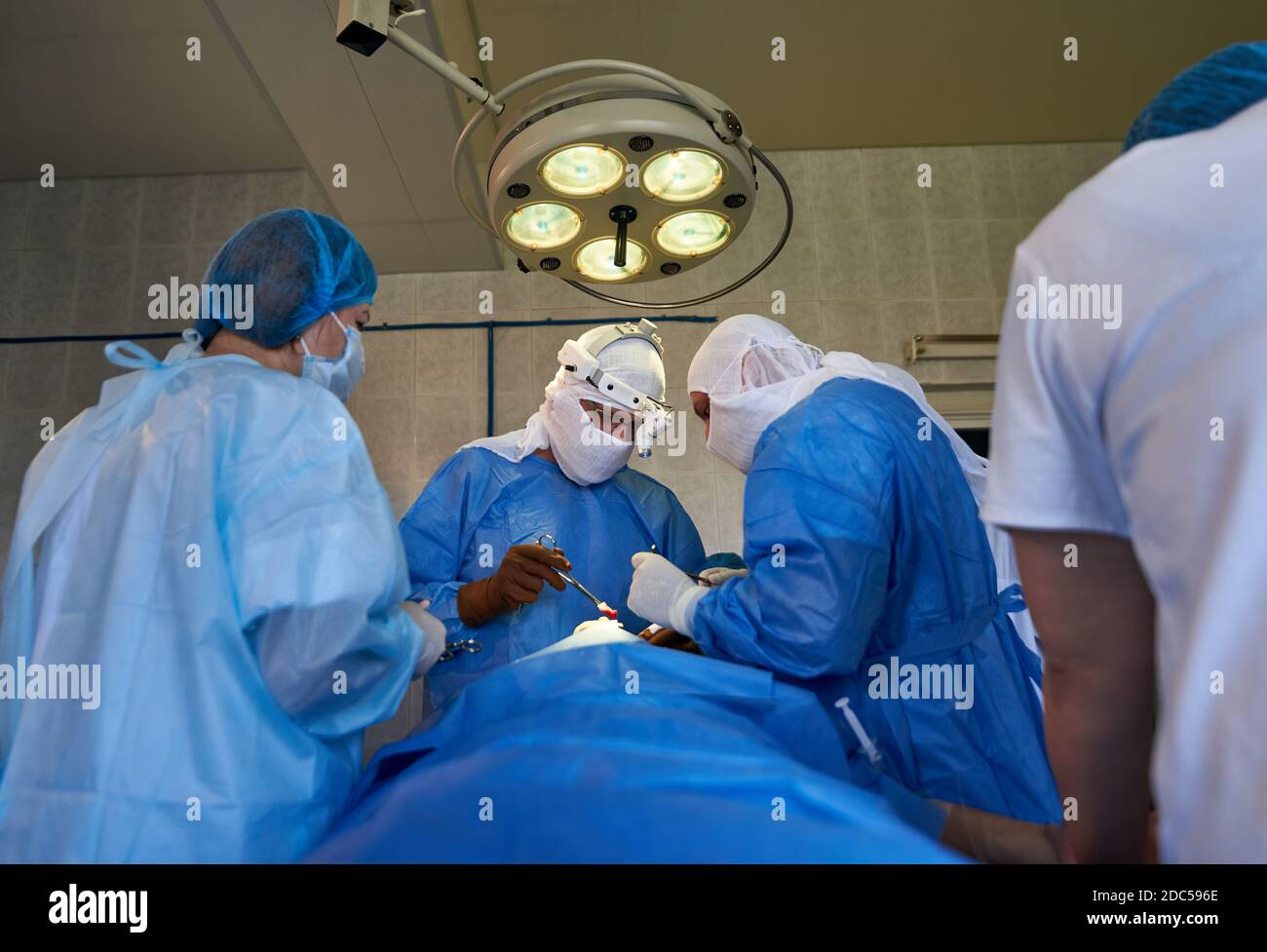 Surgery. General view of a surgical operation. The instruments in the ...