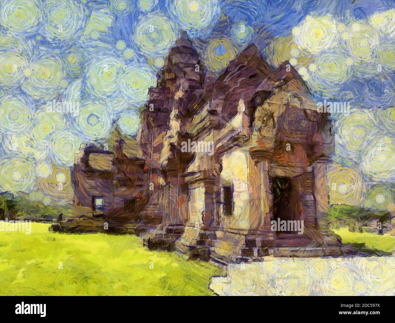 Landscape of ancient stone castle in Thailand Illustrations creates an ...