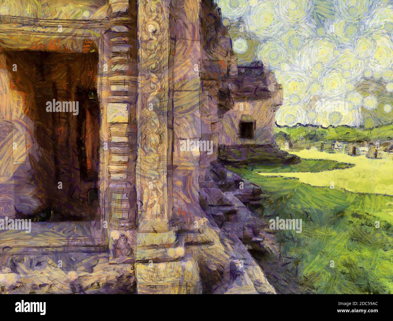 Landscape of ancient stone castle in Thailand Illustrations creates an ...