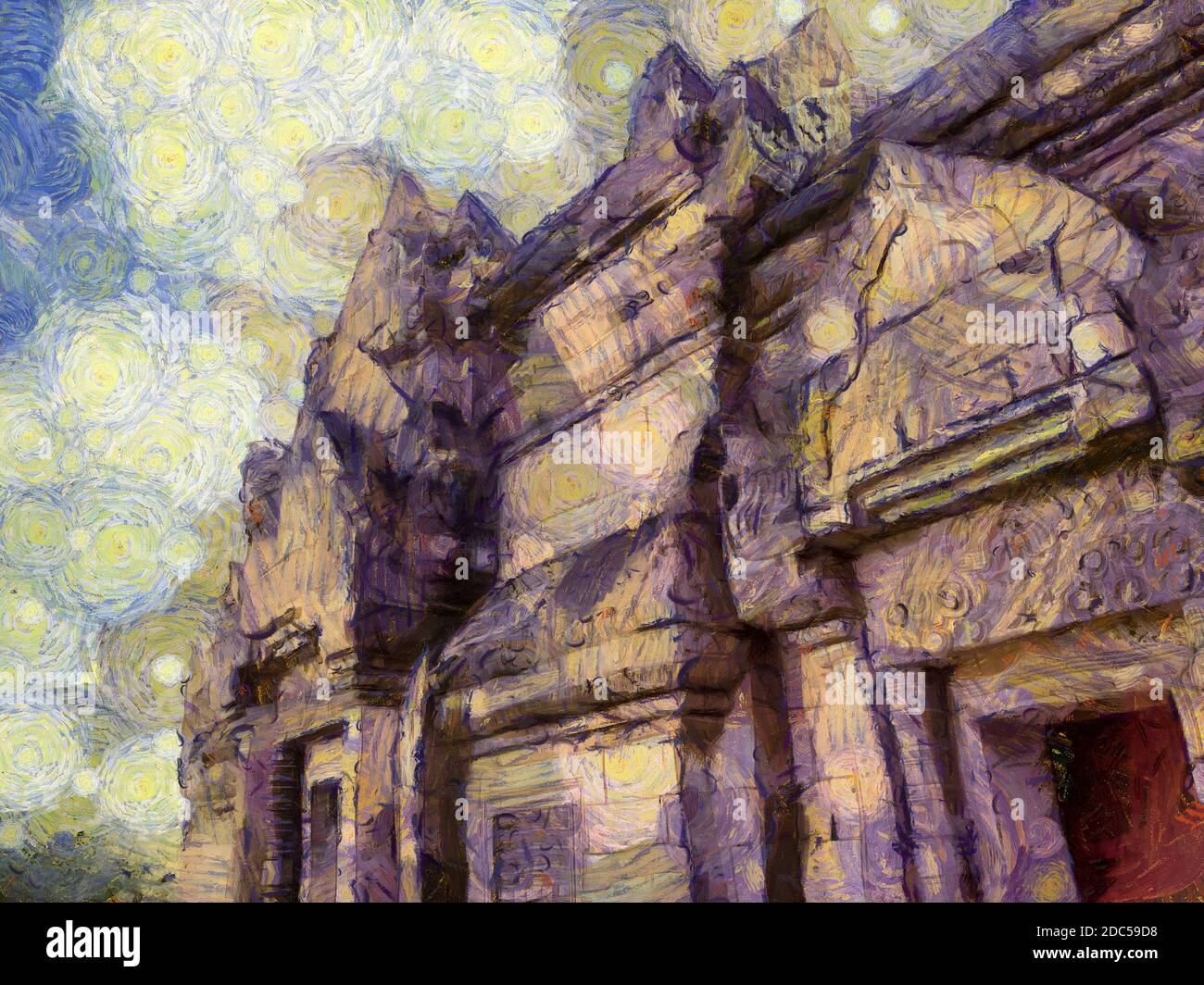 Landscape of ancient stone castle in Thailand Illustrations creates an ...