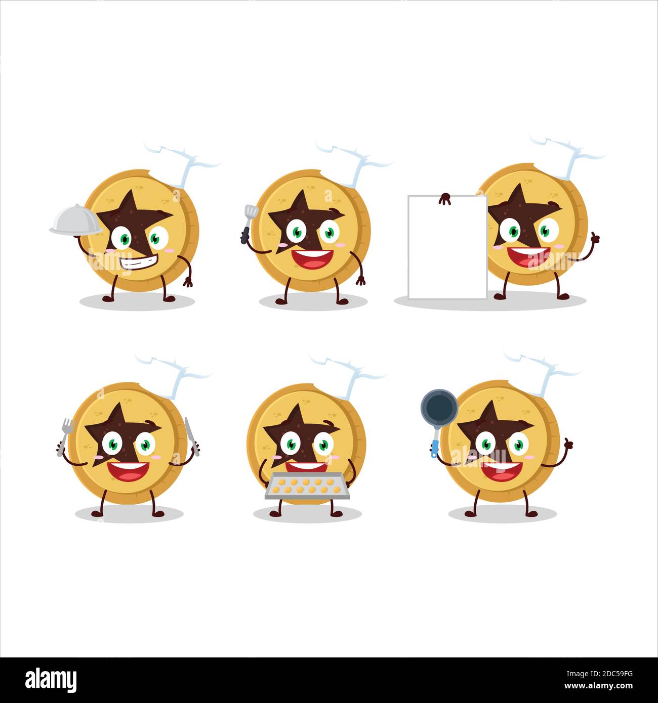 Cartoon character of bread star with various chef emoticons. Vector ...