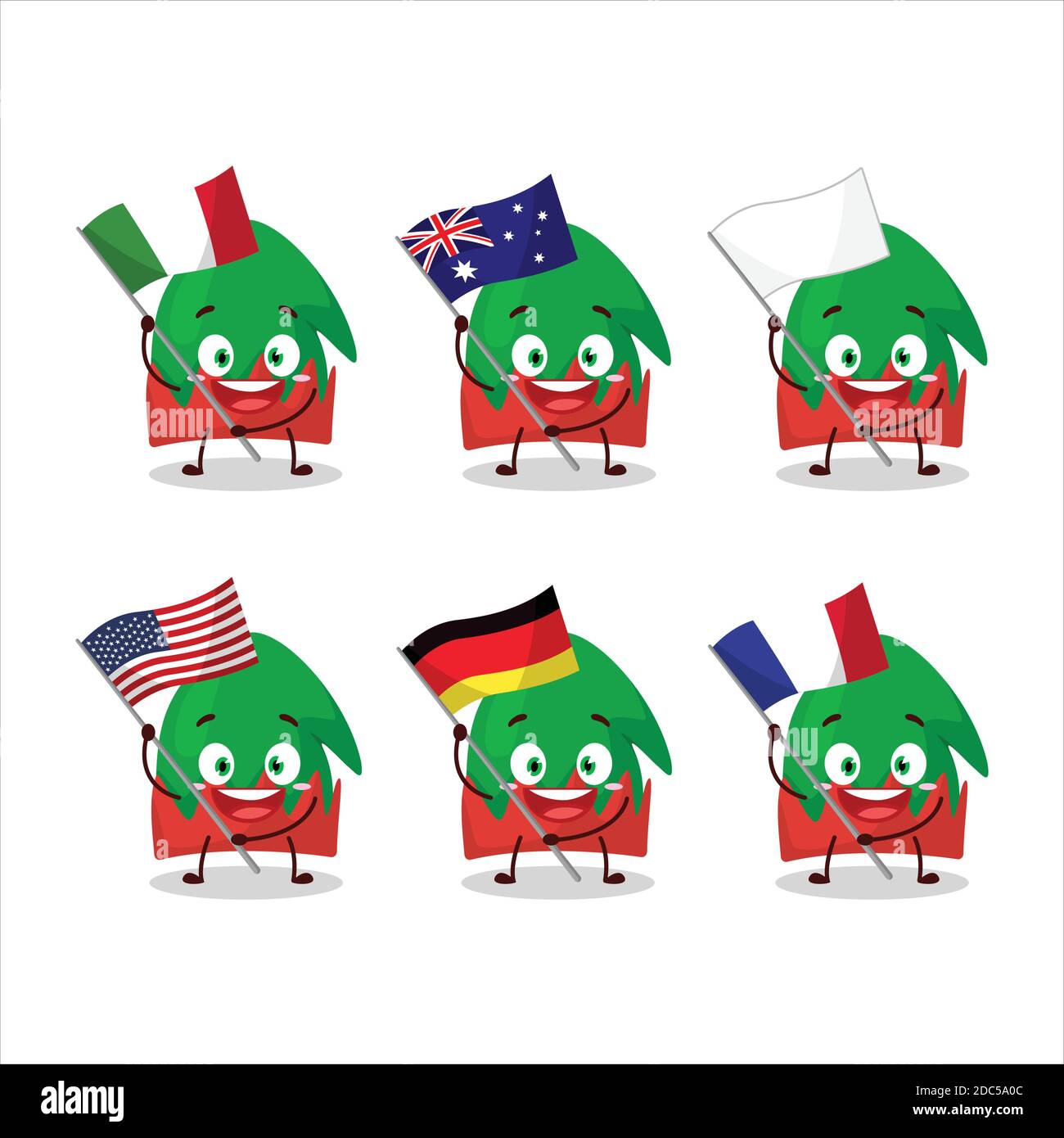Dwarf hat cartoon character bring the flags of various countries ...