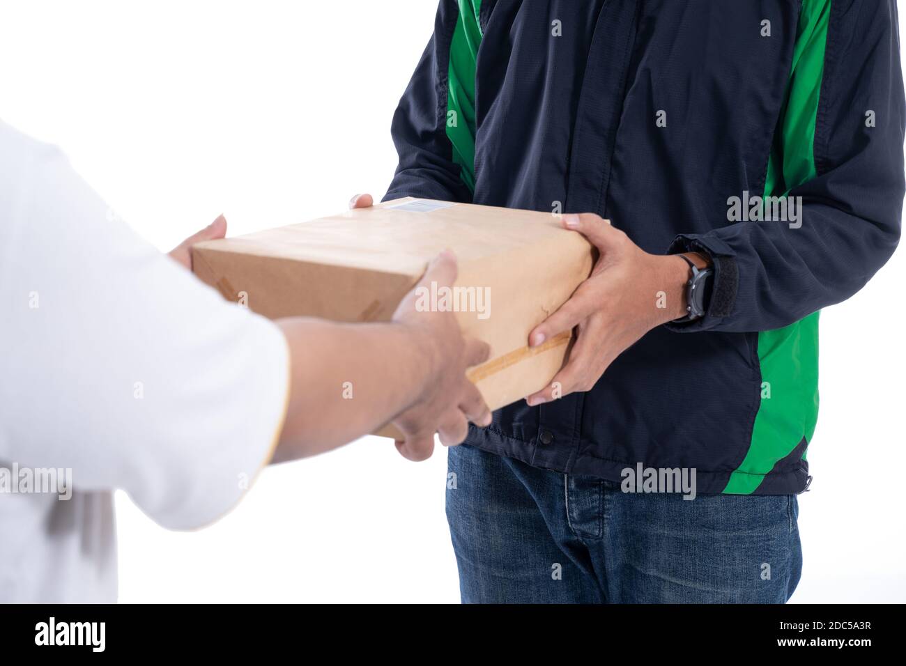 uber taxi courier delivering package isolated over white background ...