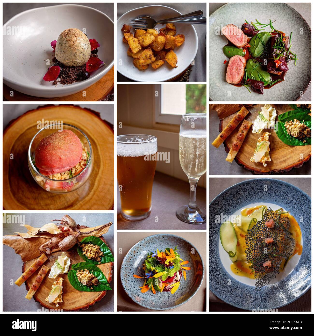 Collage of dishes of locally sourced bush foods including entrees, main ...