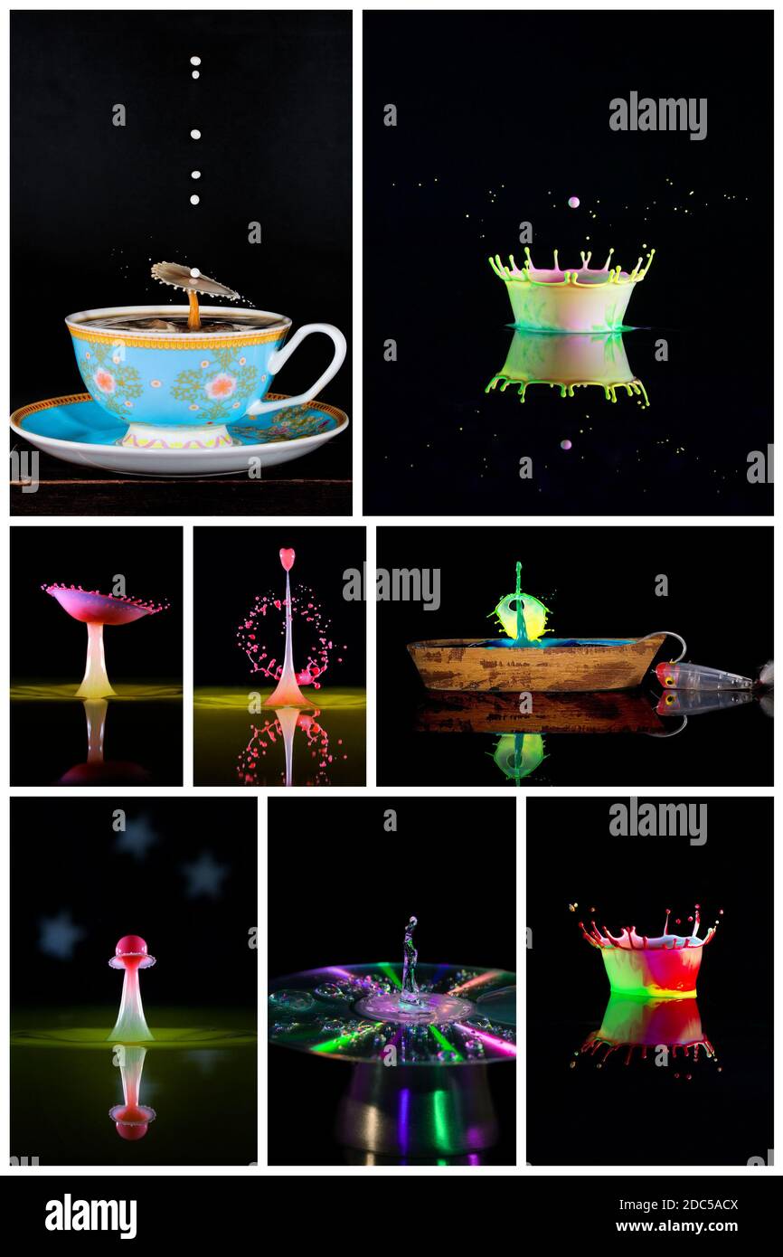Collage of interesting and professionally executed water drop creations ...