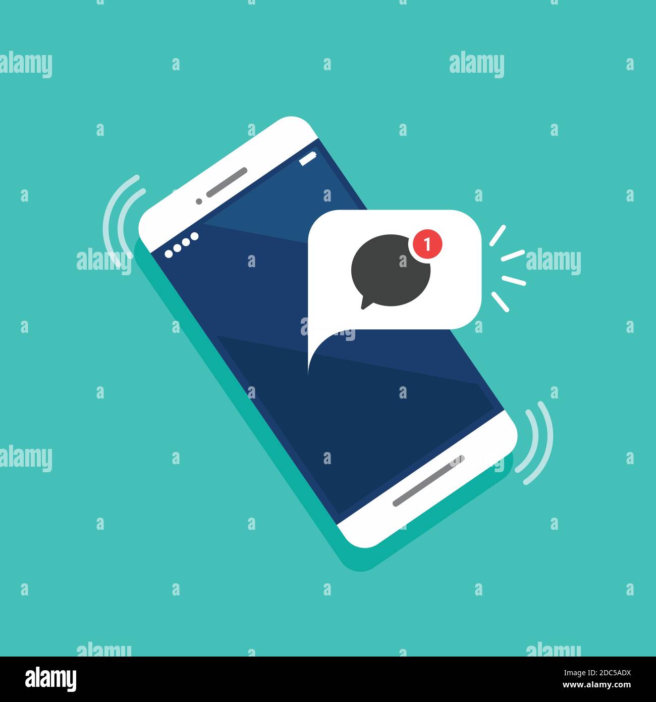 New message notification on the smartphone screen. Vector illustration ...