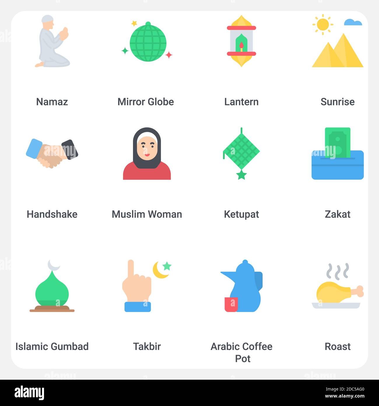 Ramadan Kareem color full flat style icon set design, Ramadan, Islamic ...