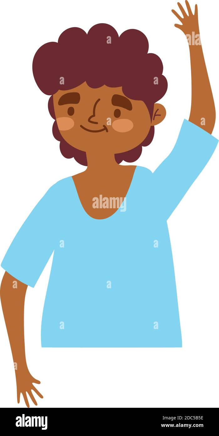 boy hand up cartoon portrait isolated white background vector ...