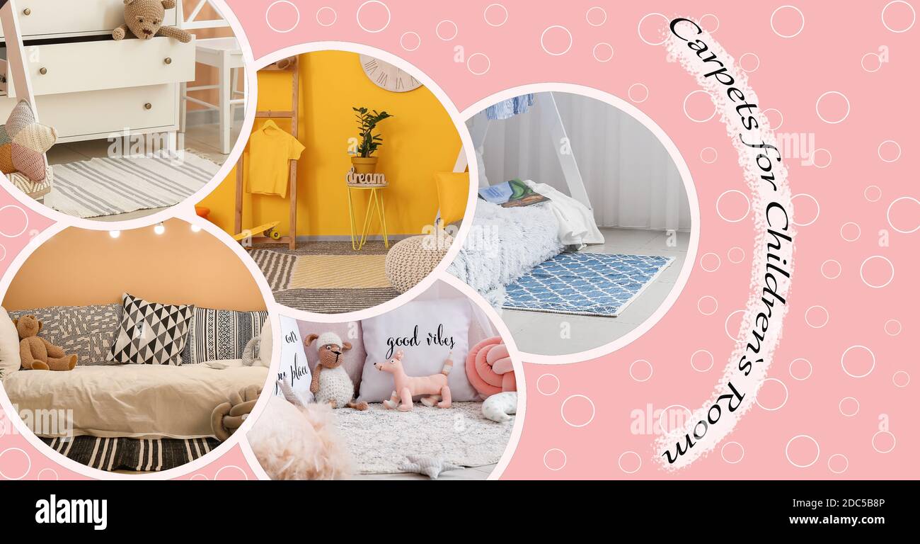Collage with different stylish carpets for children's room Stock Photo ...