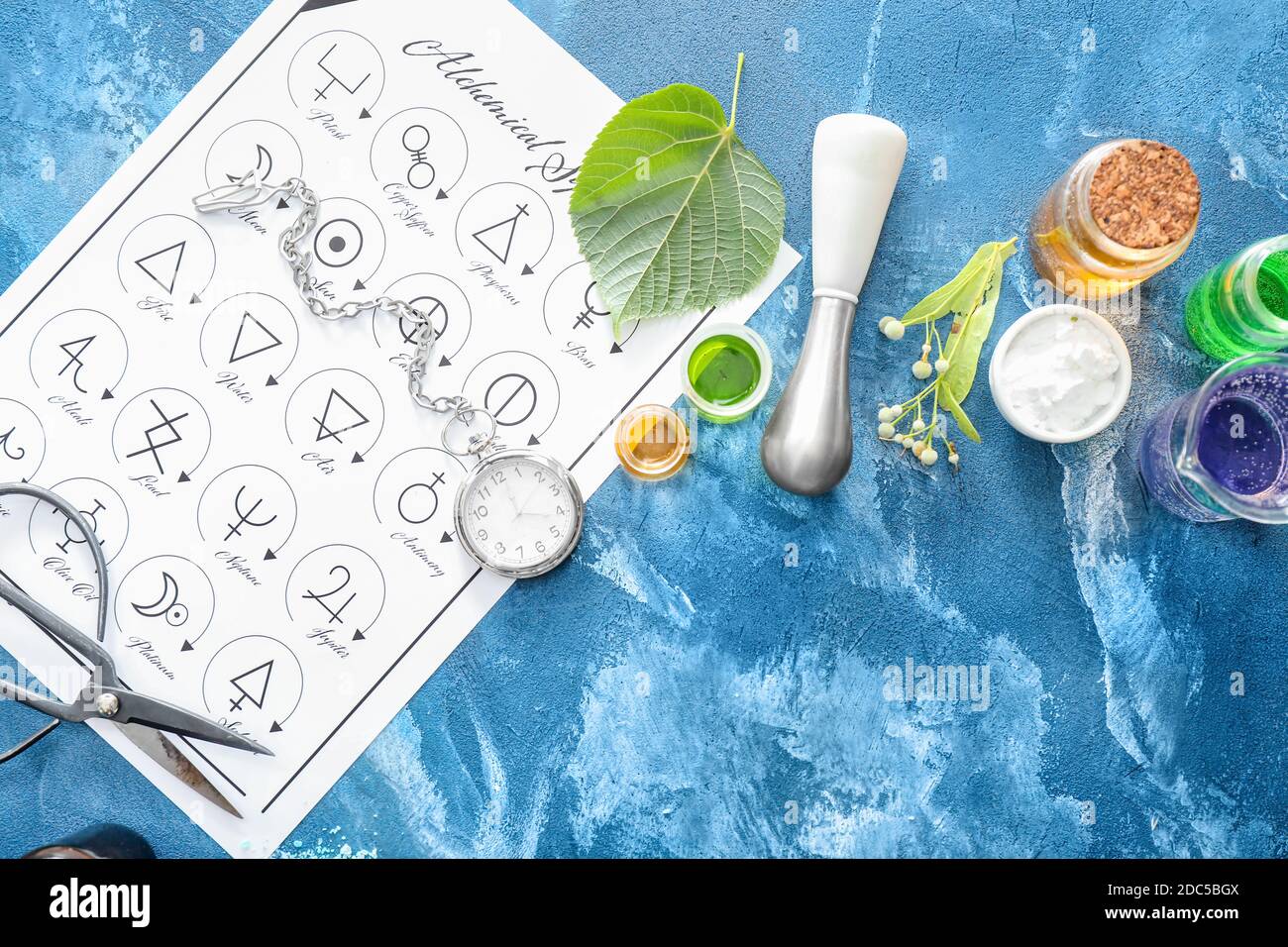 Alchemical symbols and ingredients for preparing potions on color ...