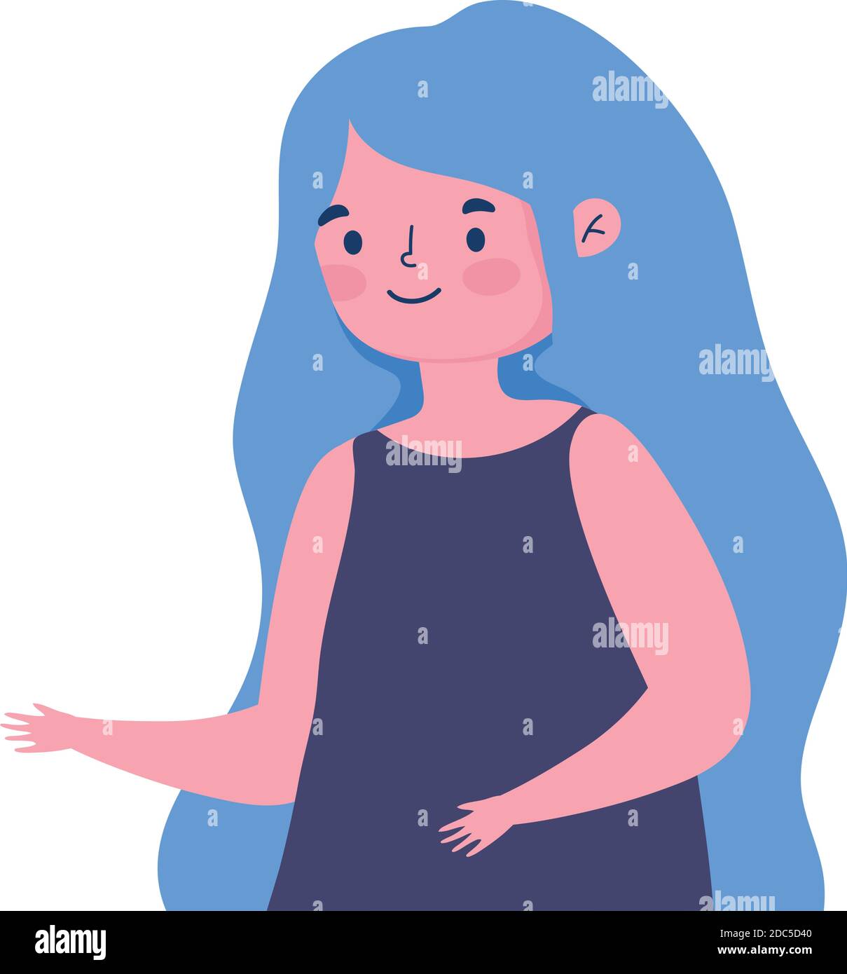 portrait girl blue hair cartoon isolated white background vector ...
