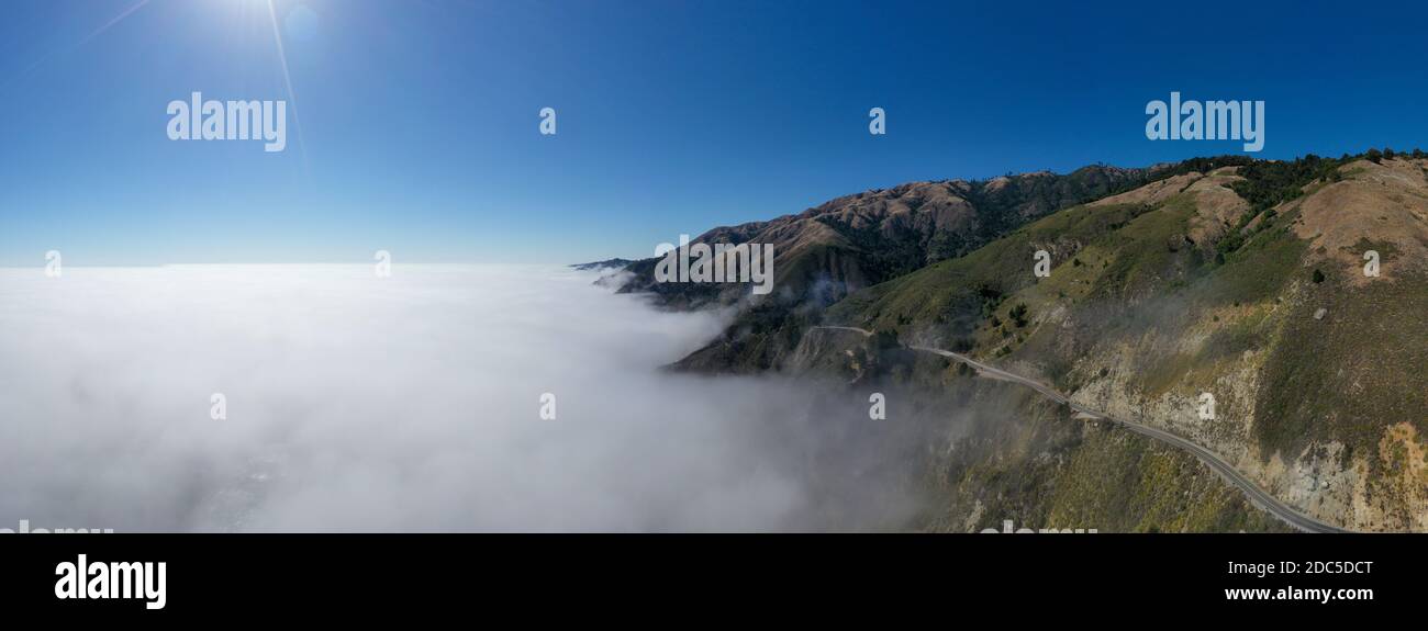 Ocean fog rolling in onto Highway 1 and Big Sur, California, USA Stock ...