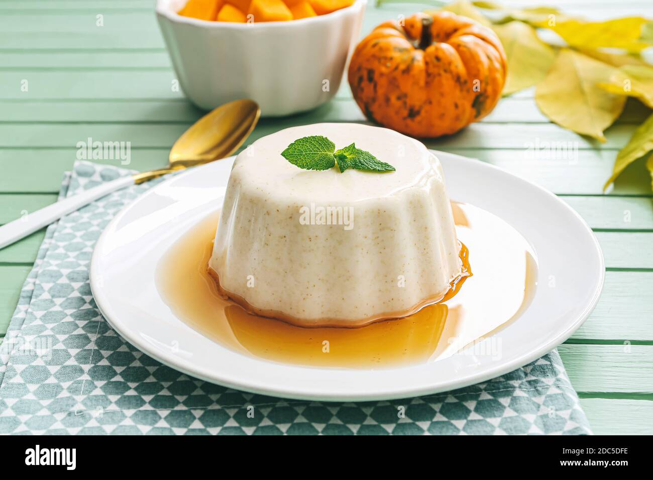 Tasty pumpkin pudding on plate Stock Photo - Alamy