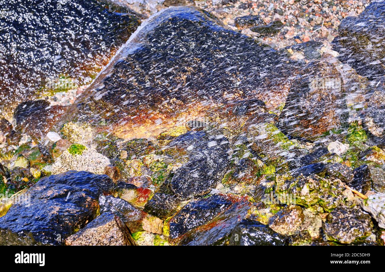 Splendor and magic of water splashes on the background of multi-colored ...