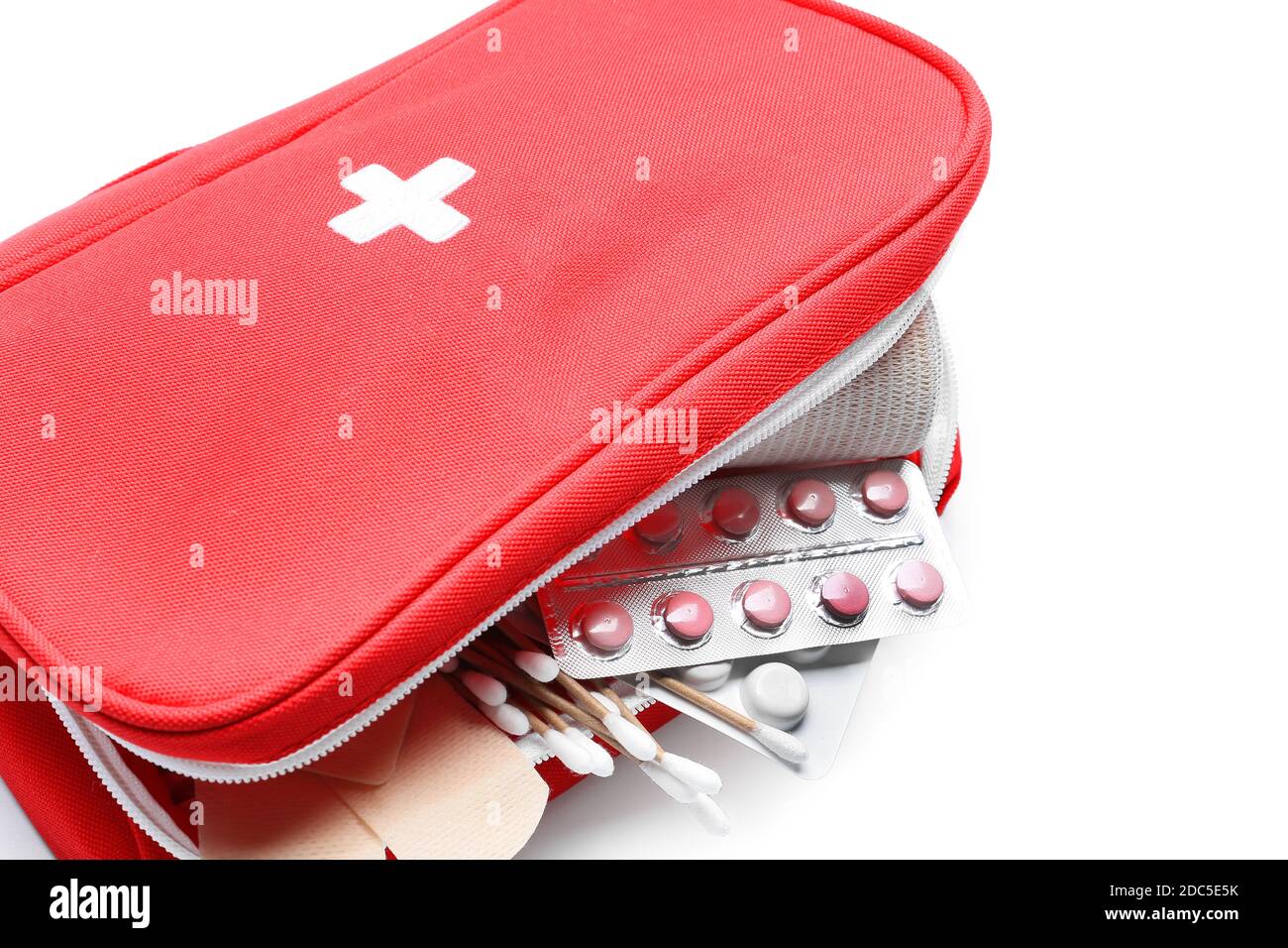 First aid kit on white background, closeup Stock Photo - Alamy