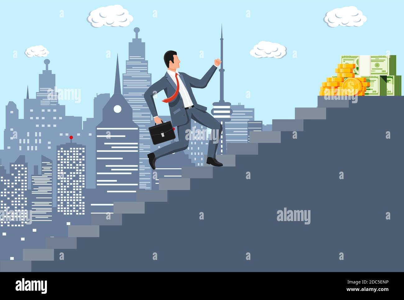 Businessman climbs up ladder to money. Goal setting. Smart goal ...