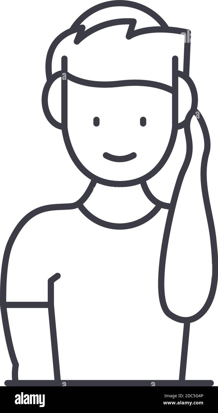 Listening to music icon, linear isolated illustration, thin line vector ...