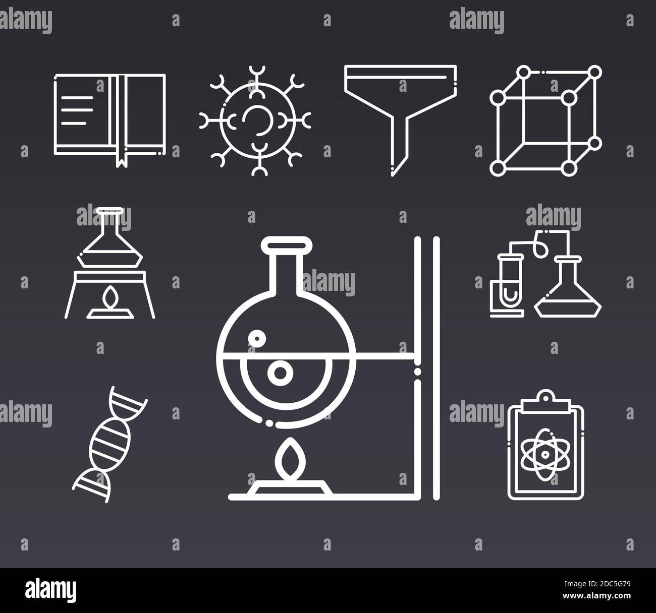 biology science element line icons set style black background vector ...