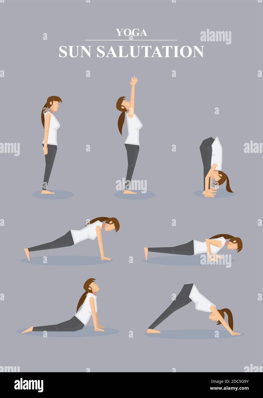 Collection of all asanas in Surya Namaskara. Vector illustration of ...