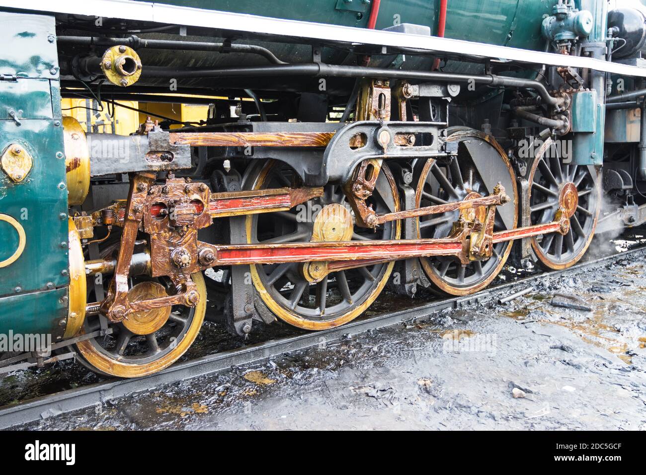 The train wheel of Steam locomotive prepares to depart Start the steam ...