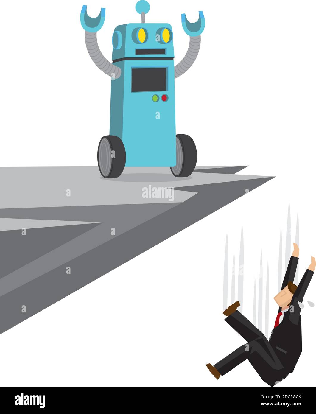 Robot taken over office worker by throwing him off the cliff. Depicts ...