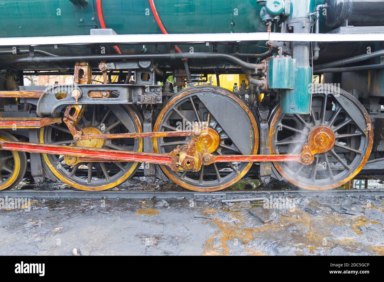The train wheel of Steam locomotive prepares to depart Start the steam ...