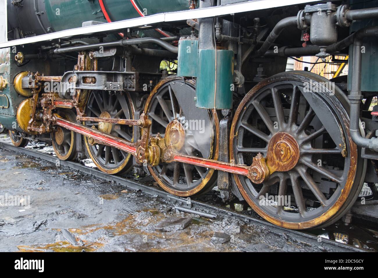 The train wheel of Steam locomotive prepares to depart Start the steam ...