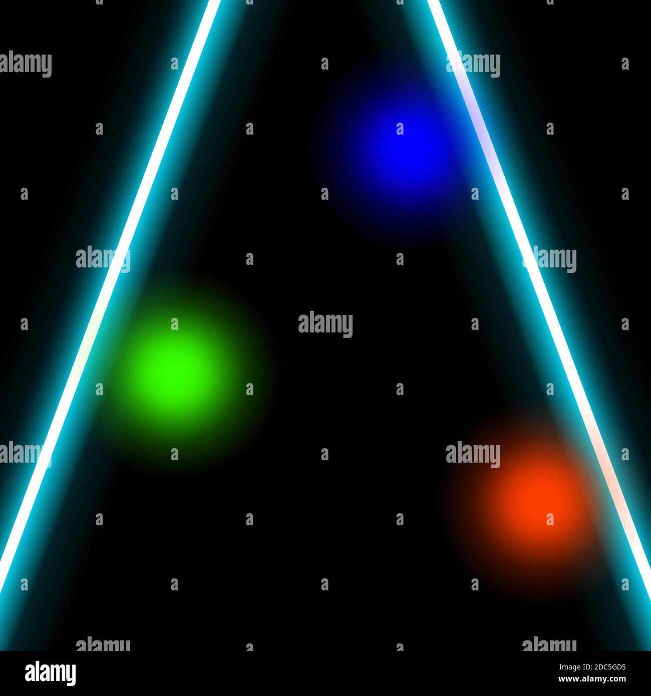 Vector glowing blue abstract lines with rgb balls on black background ...