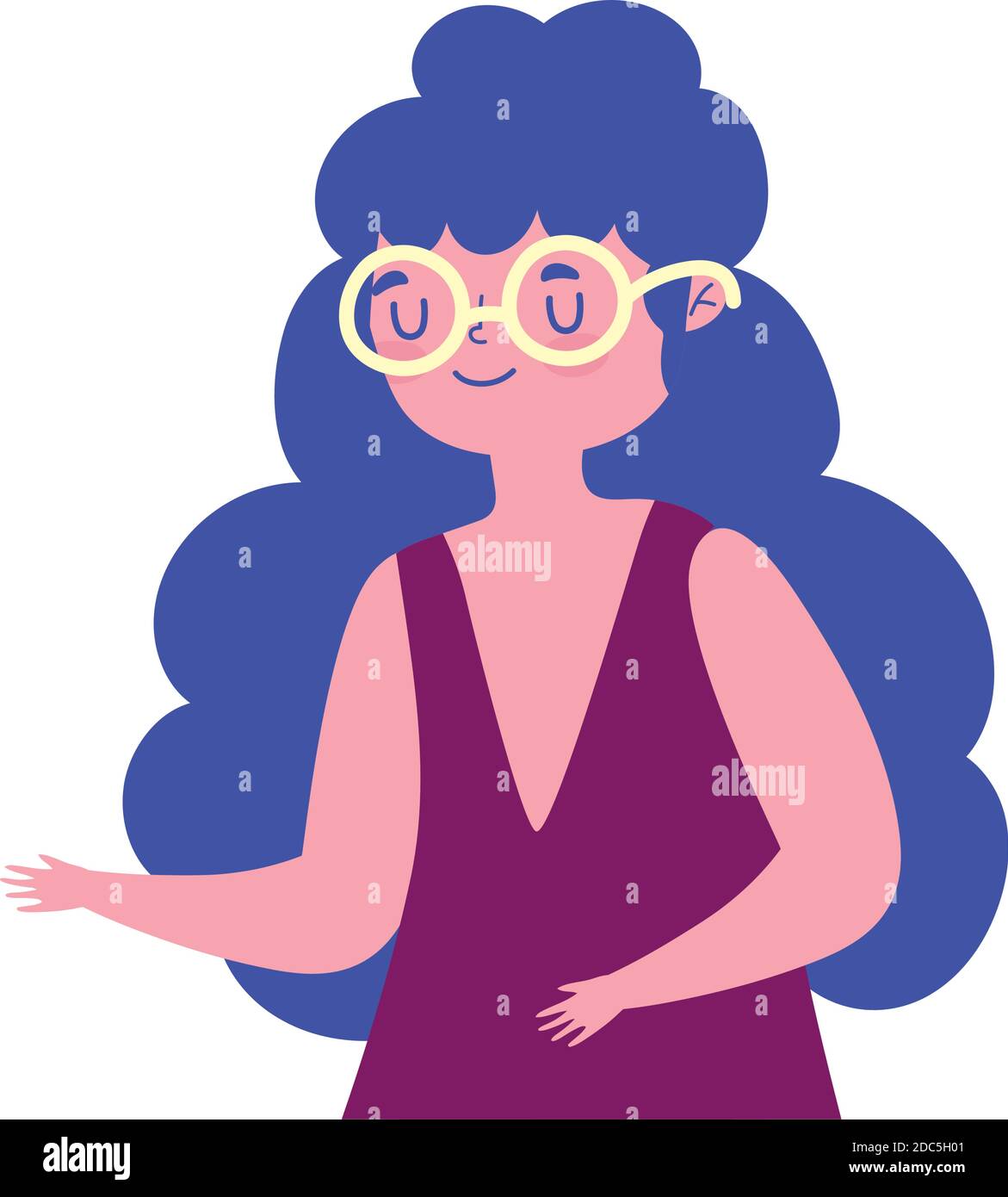 portrait girl with glasses cartoon isolated white background vector ...