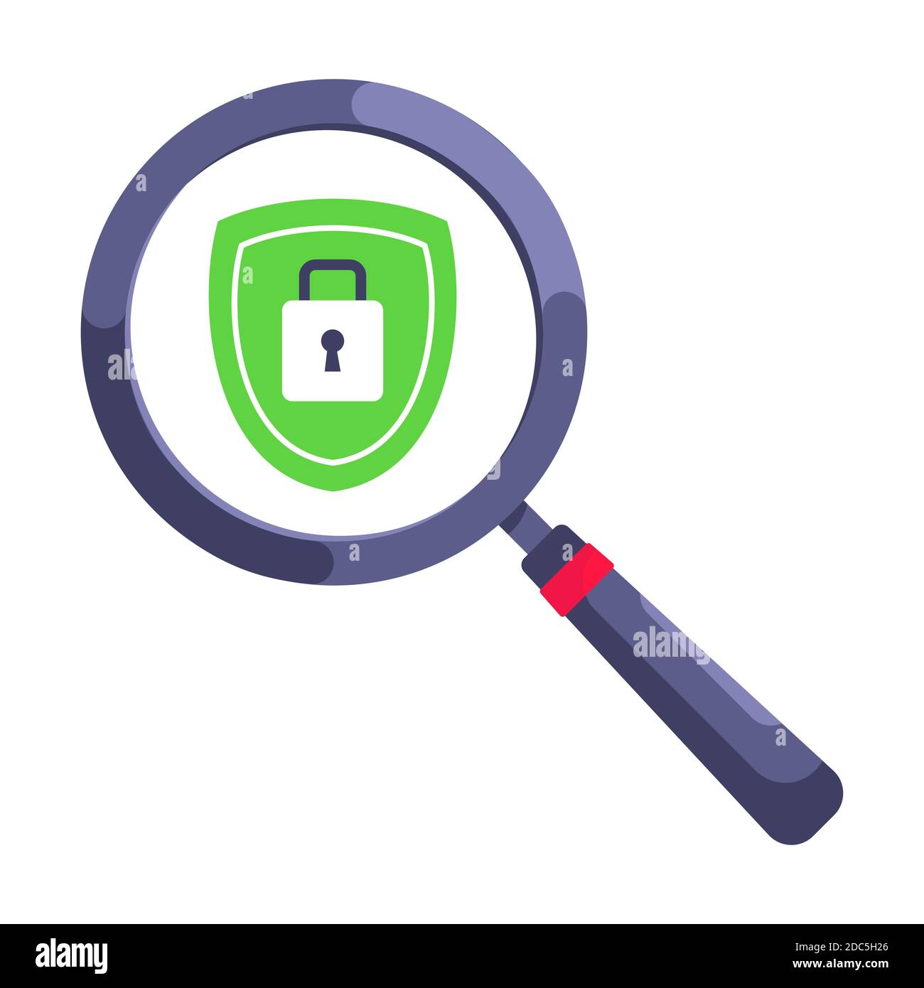 Shield with padlock on it security protection symbol in the magnifier ...